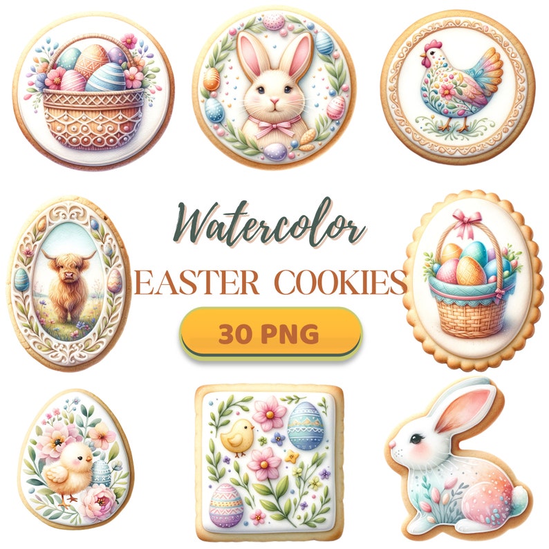 Watercolor Easter Cookie Clipart Collection PNG With Commercial License ...