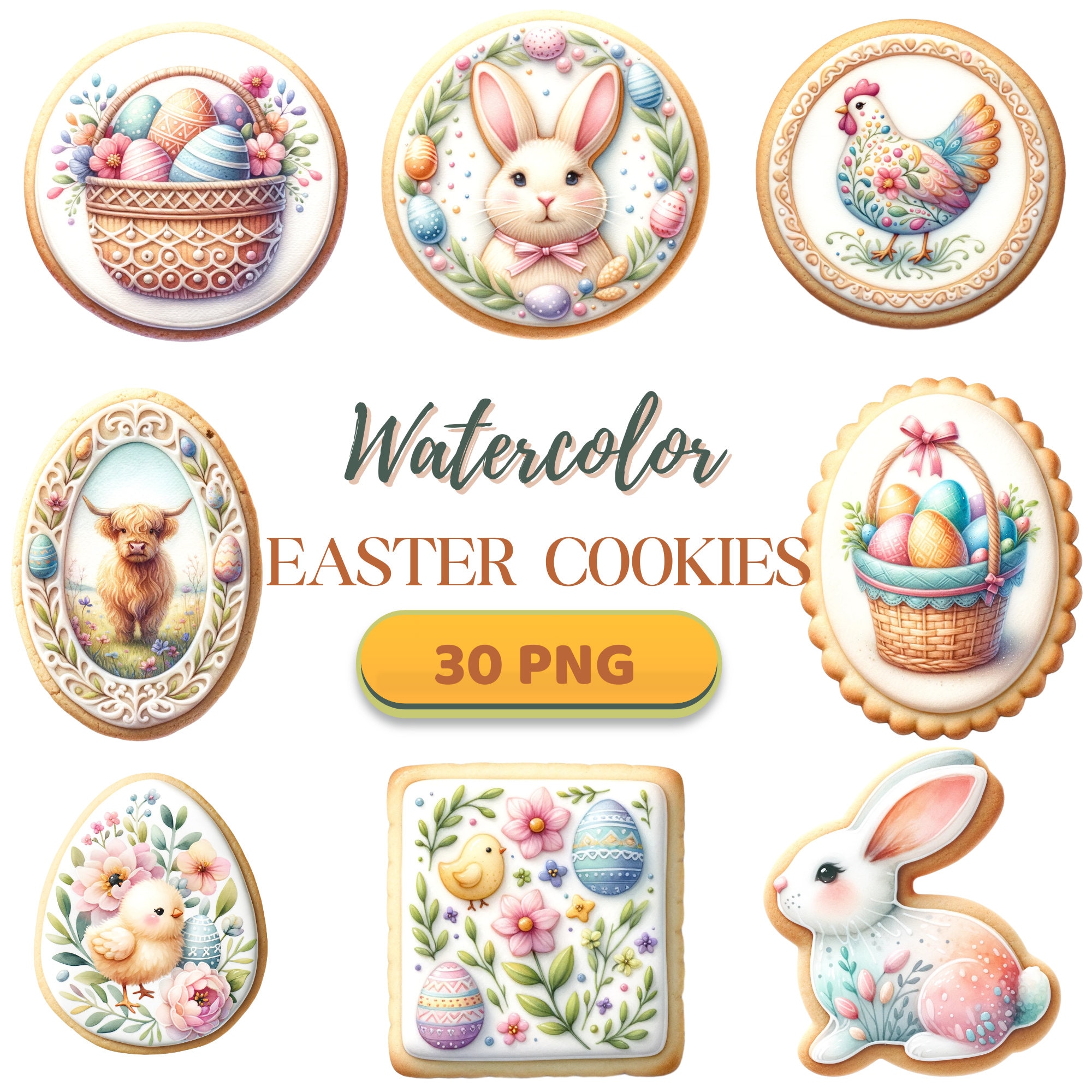 Watercolor Easter Cookie Clipart Collection PNG With Commercial License ...
