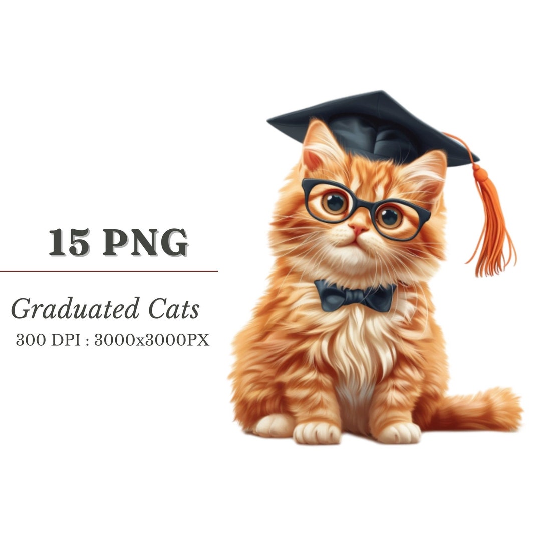 Graduated Cats Clipart - Cap & Glasses Cat Breeds, 300 DPI PNG ...