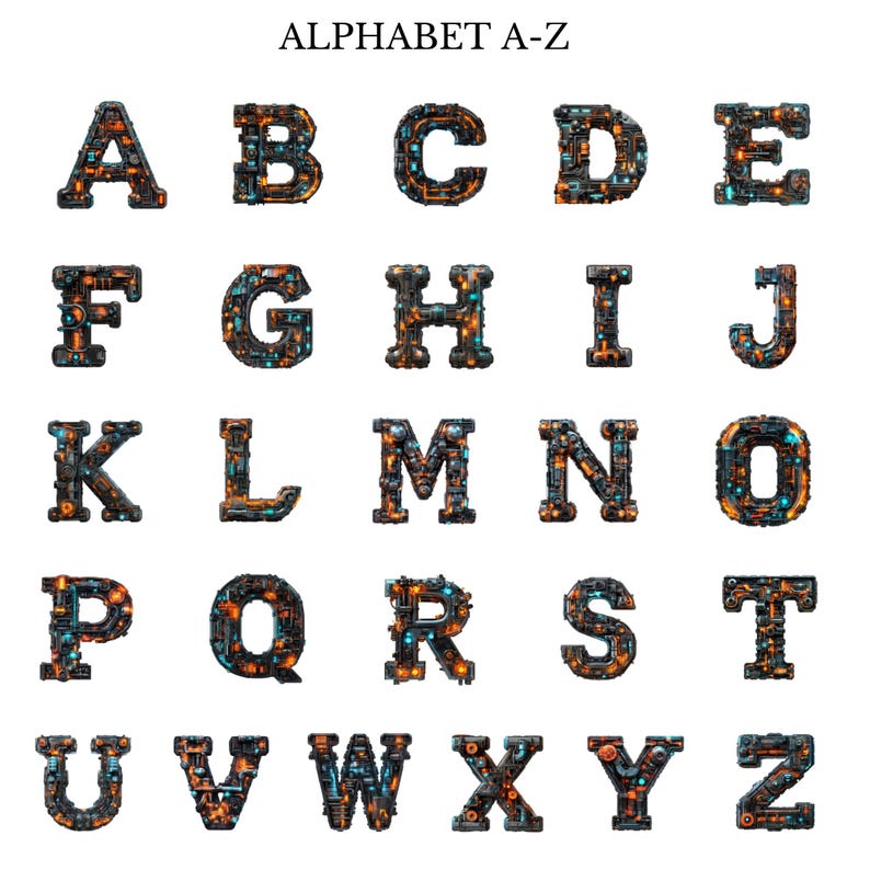 Industrial Alphabet PNG: High-tech Machine Letters & Numbers (digital ...