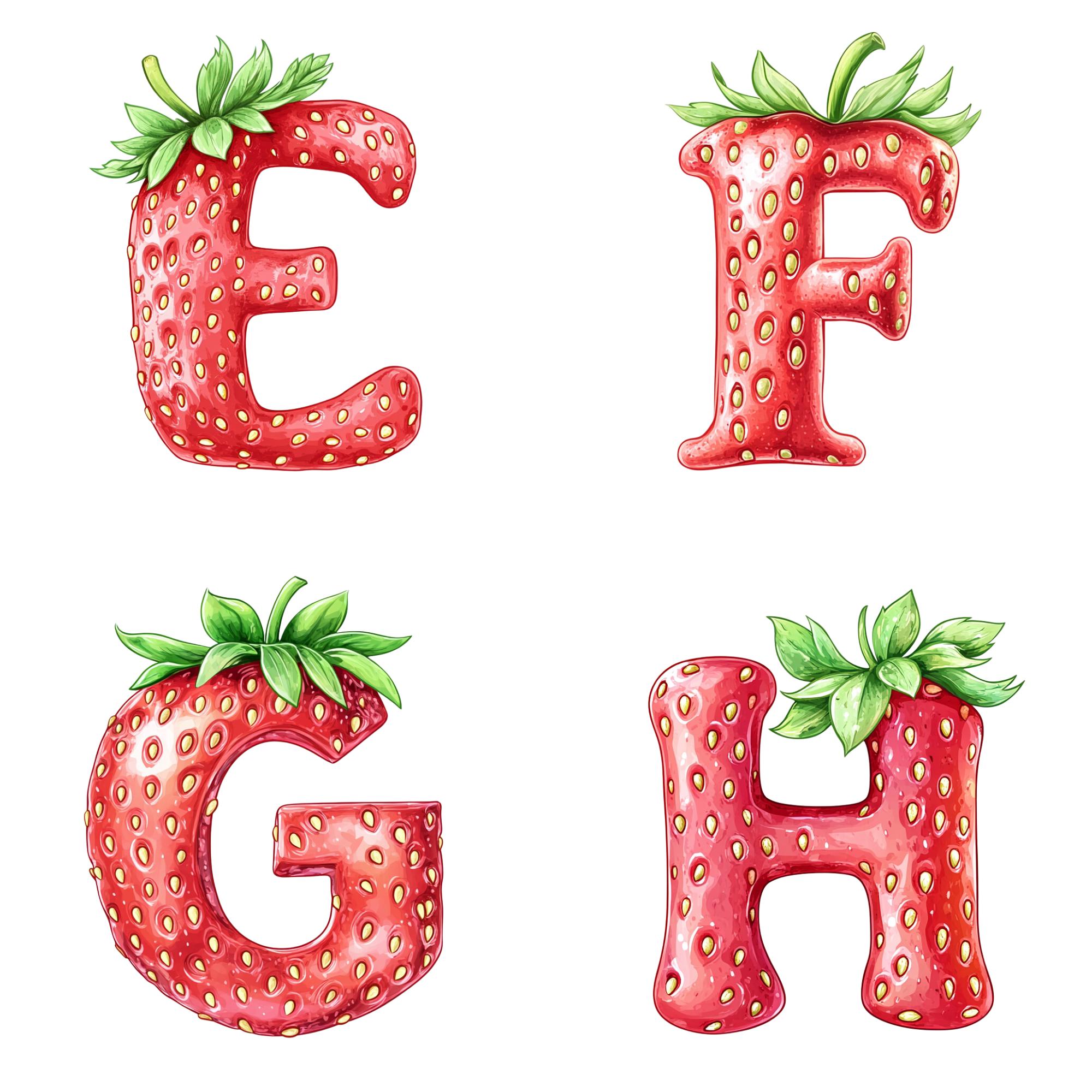Strawberry Alphabet Clip Art: Fruit Letters, Numbers (PNG Digital ...