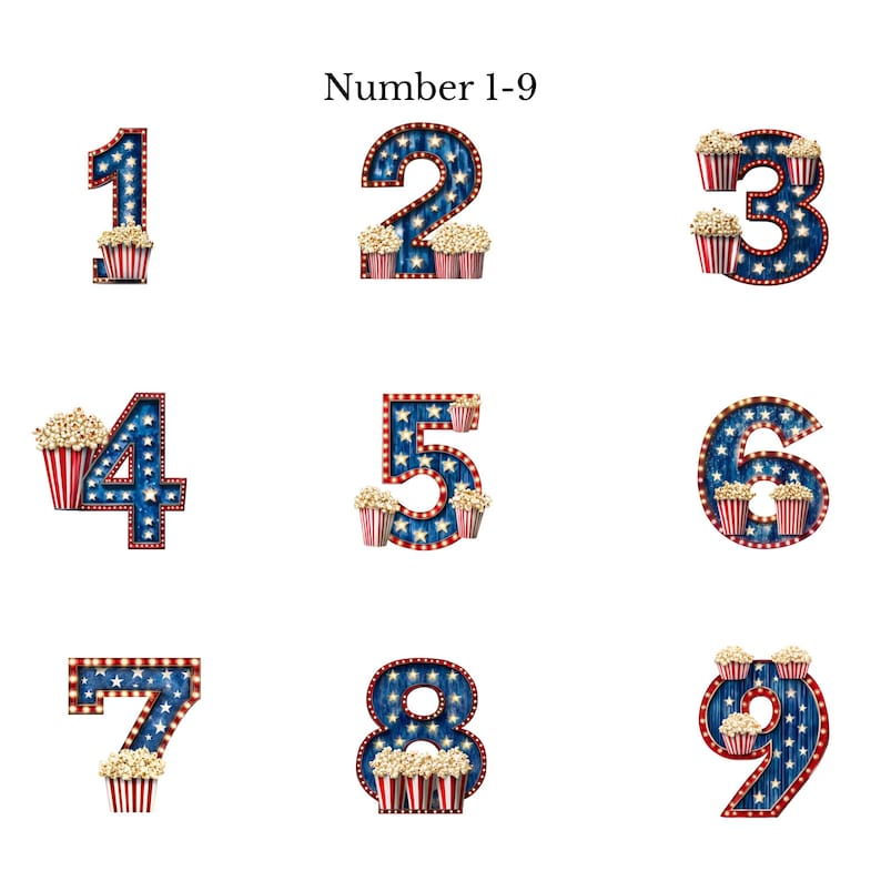 Cinematic Watercolor Movie Night Alphabet A-Z & Numbers 1-9, Marquee ...