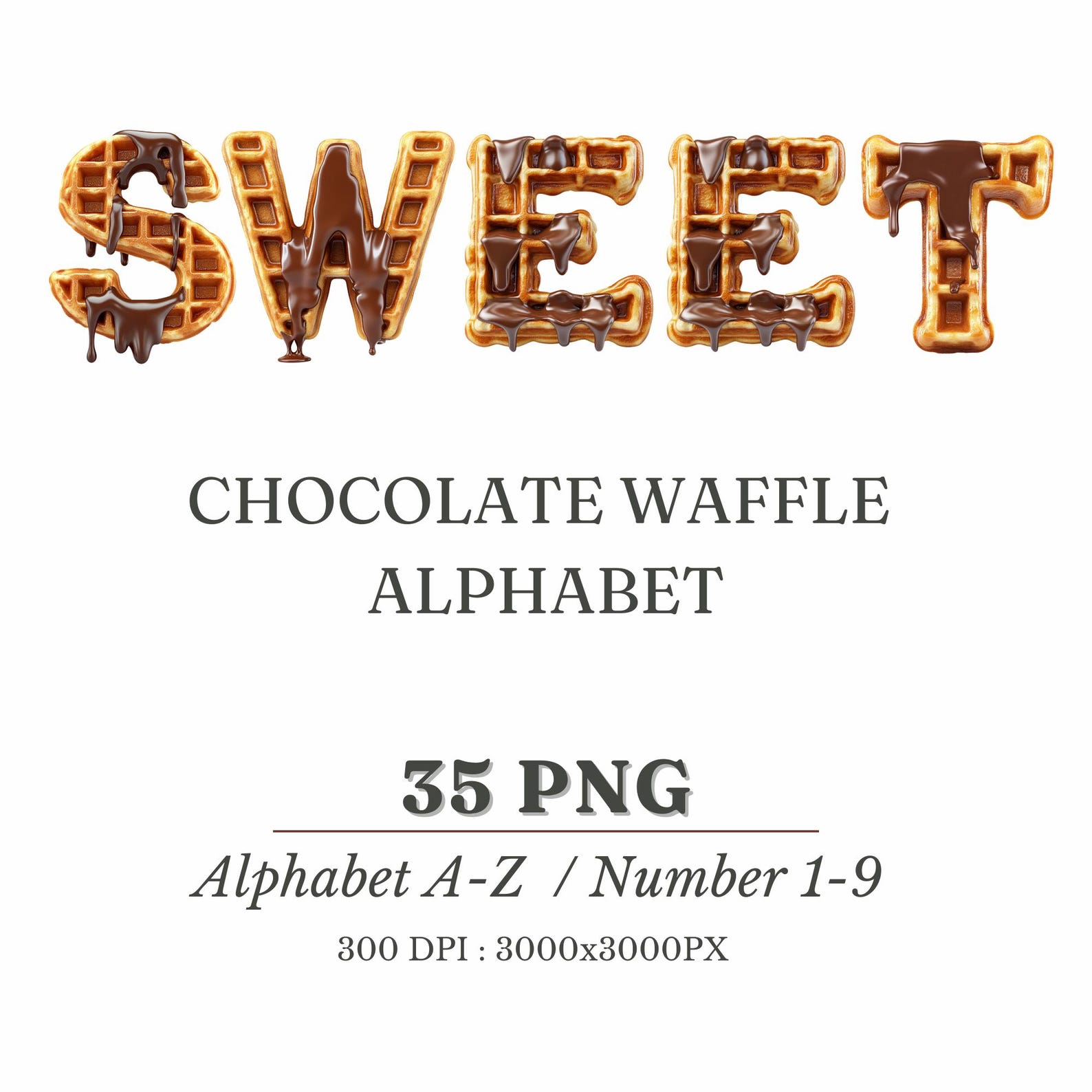 Chocolate Waffle Font: Alphabet & Numbers PNG (digital Download) - Etsy