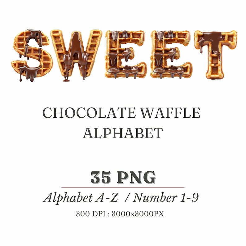 Chocolate Waffle Font: Alphabet & Numbers PNG (digital Download) - Etsy