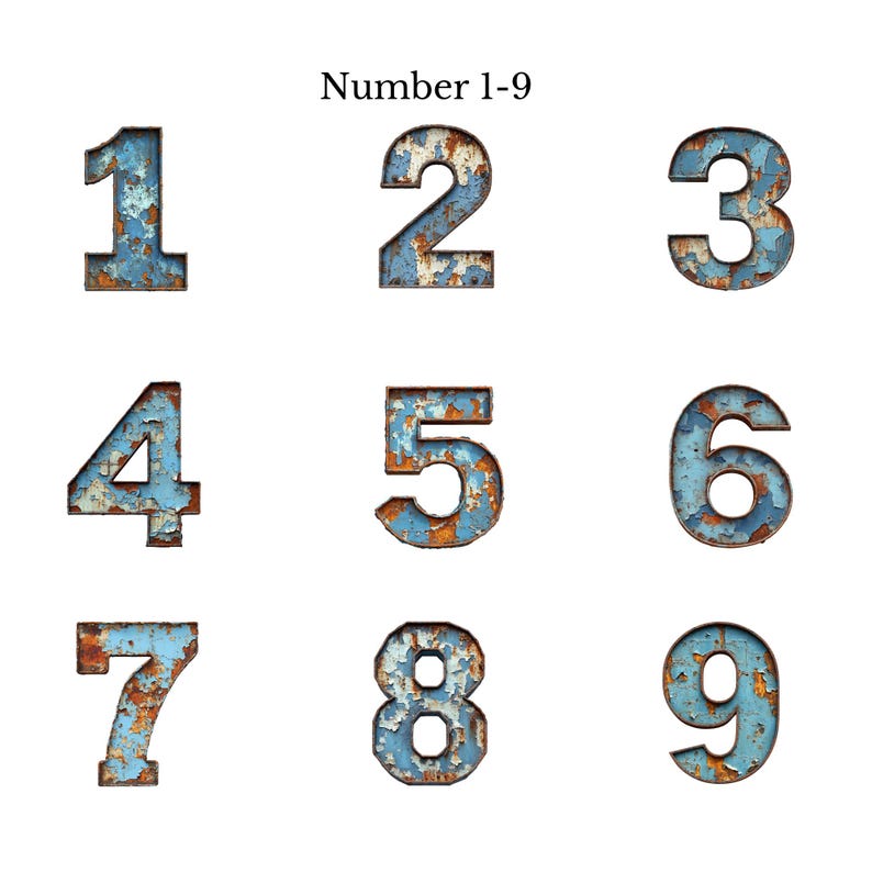 Rustic Blue Metal Alphabet Clipart A-Z & 1-9 | 300 DPI PNG | Distressed ...