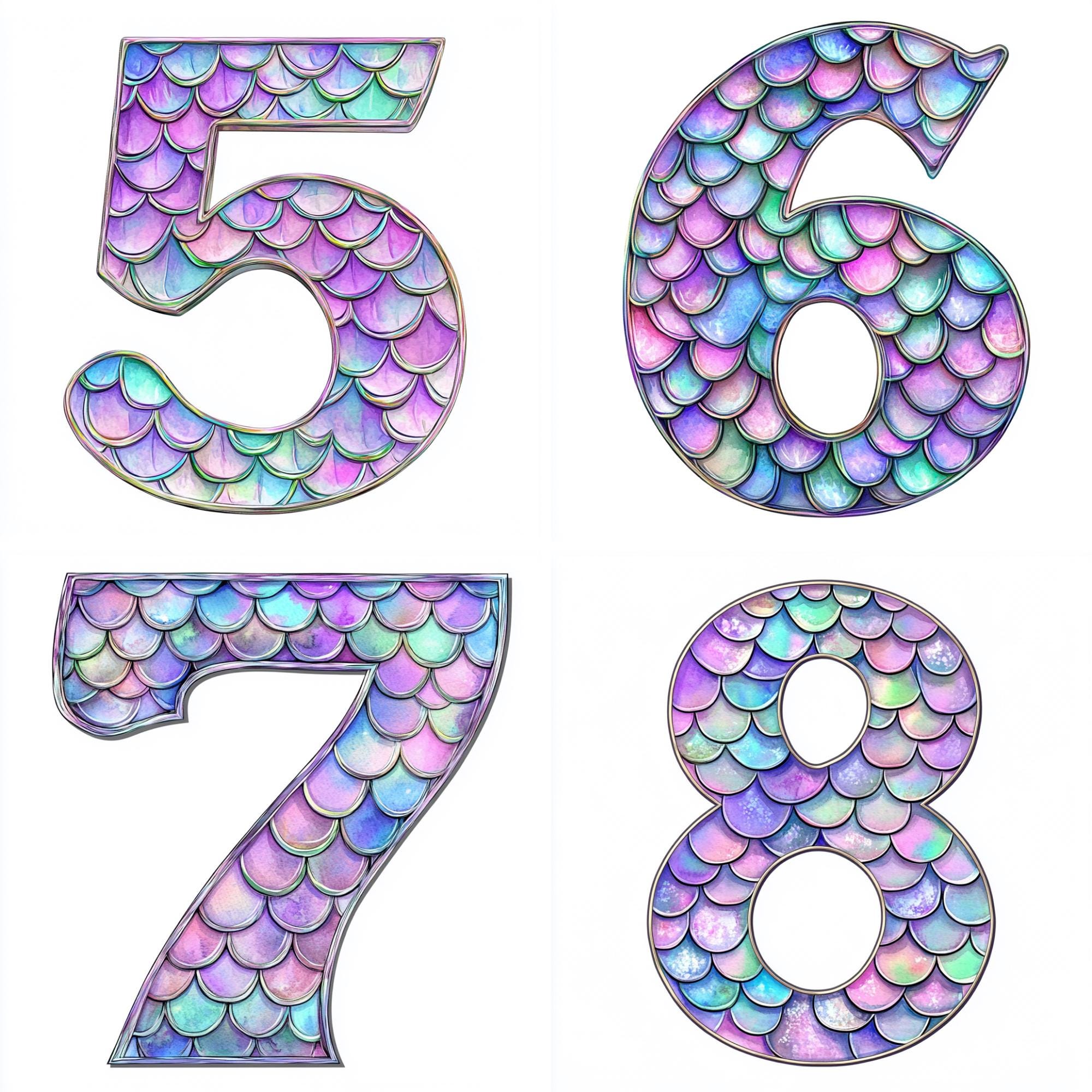 Mermaid Alphabet Clip Art: Scales Letters & Numbers (digital Download ...