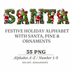 Christmas Alphabet Clipart: Santa Letters & Numbers (PNG Digital ...