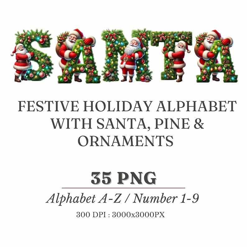 Christmas Alphabet Letters A-Z Numbers 0-9 Clipart | Santa Letters & Holiday Doodle Pngs | 300 ...