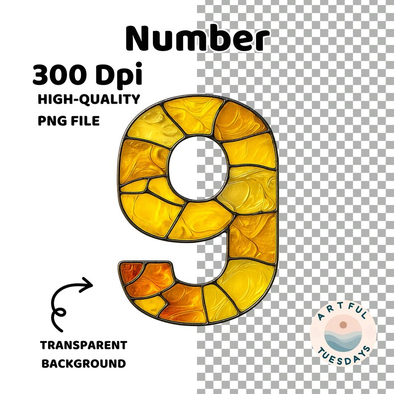 Yellow Stained Glass Alphabet Letters A-Z & Numbers 1-9 | 300 DPI PNG ...