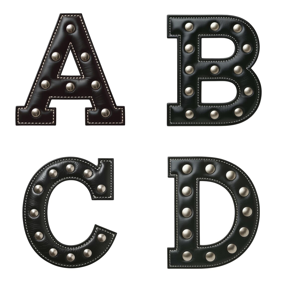 Studded Faux Leather Alphabet & Numbers: Rocker Font PNG (digital ...