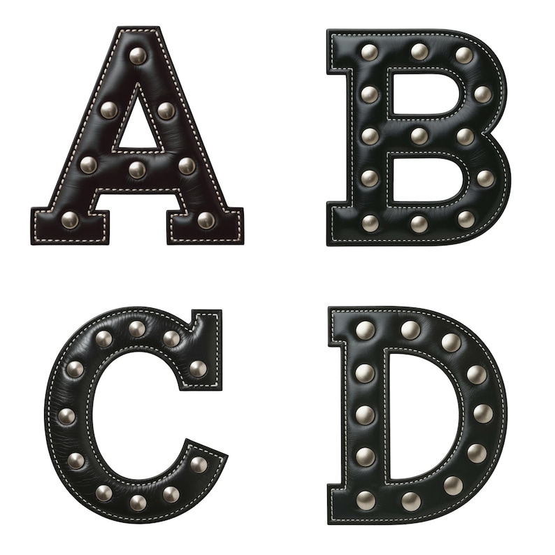 Studded Faux Leather Alphabet & Numbers: Rocker Font PNG (digital ...