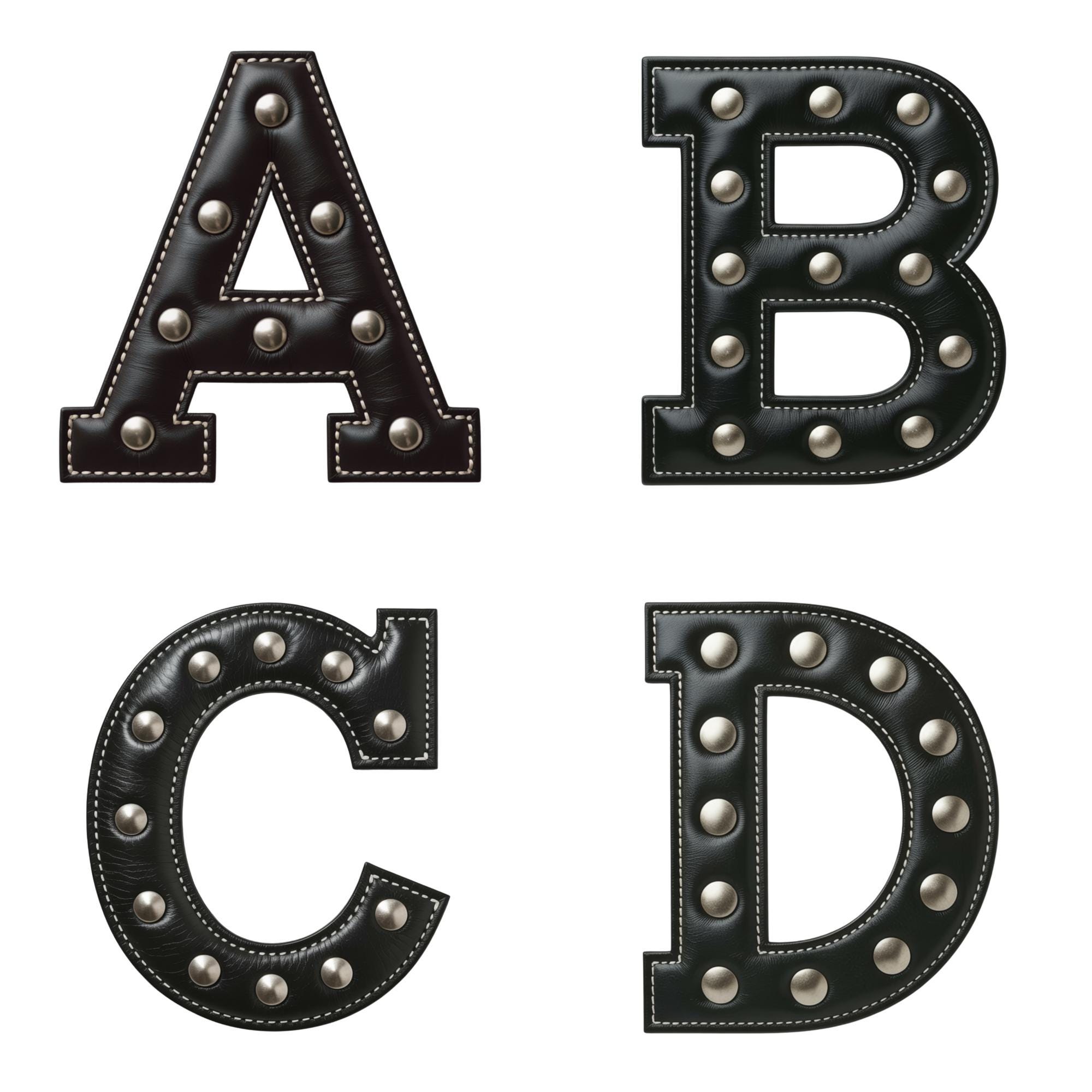 Leather Stud Alphabet A-Z & Numbers 1-9 | Rocker Font PNG | Black Faux ...