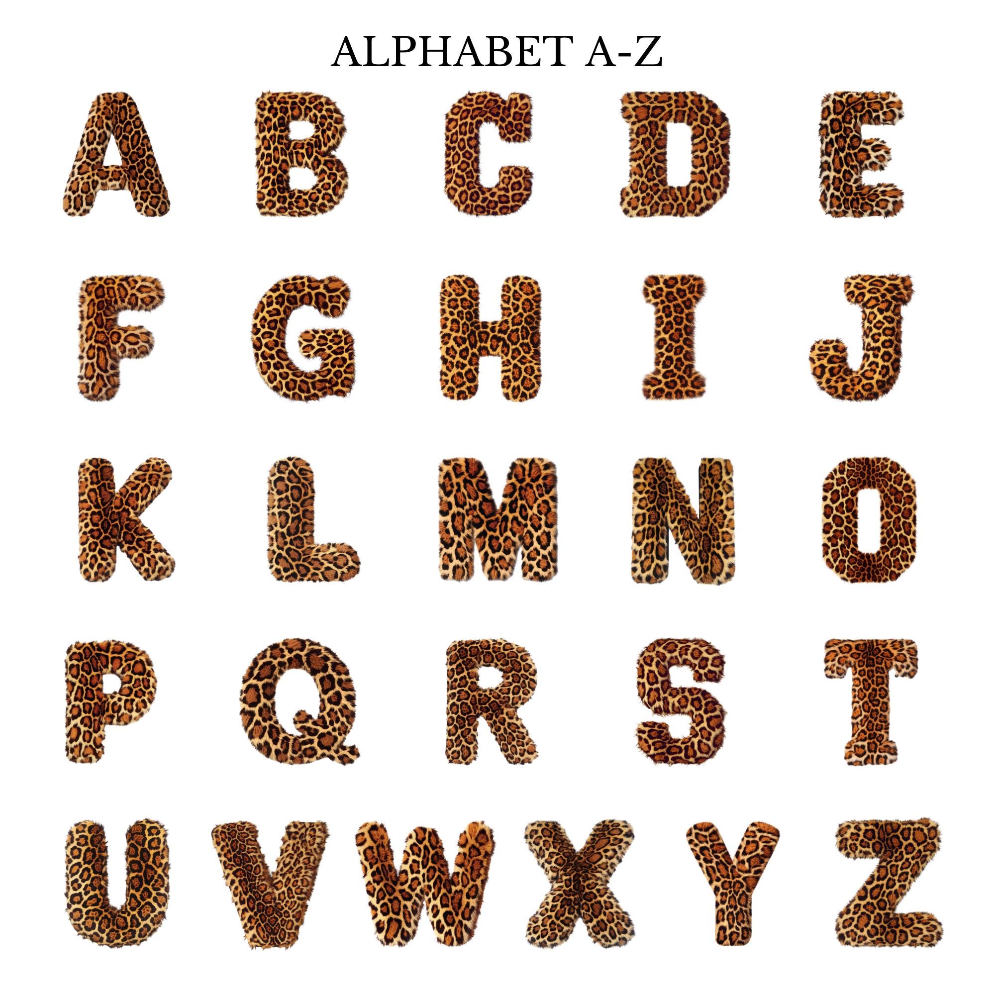 Leopard Fur Alphabet Clipart: Cheetah Print Letters, Numbers (PNG ...