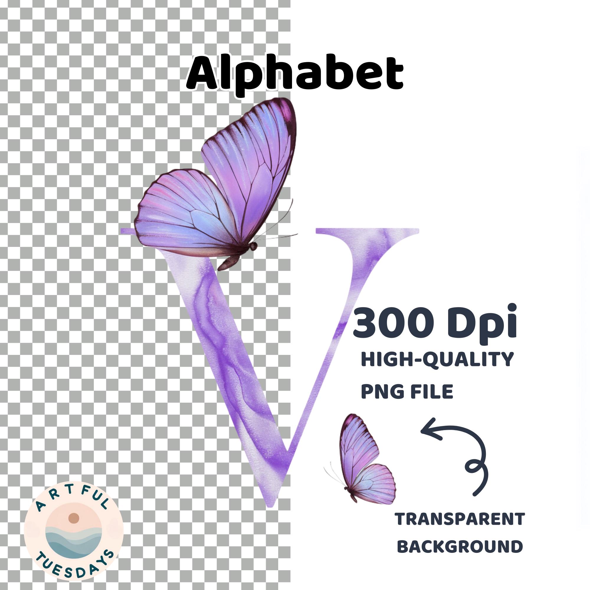 Purple Butterfly Alphabet Clipart: Watercolor Letters & Numbers ...