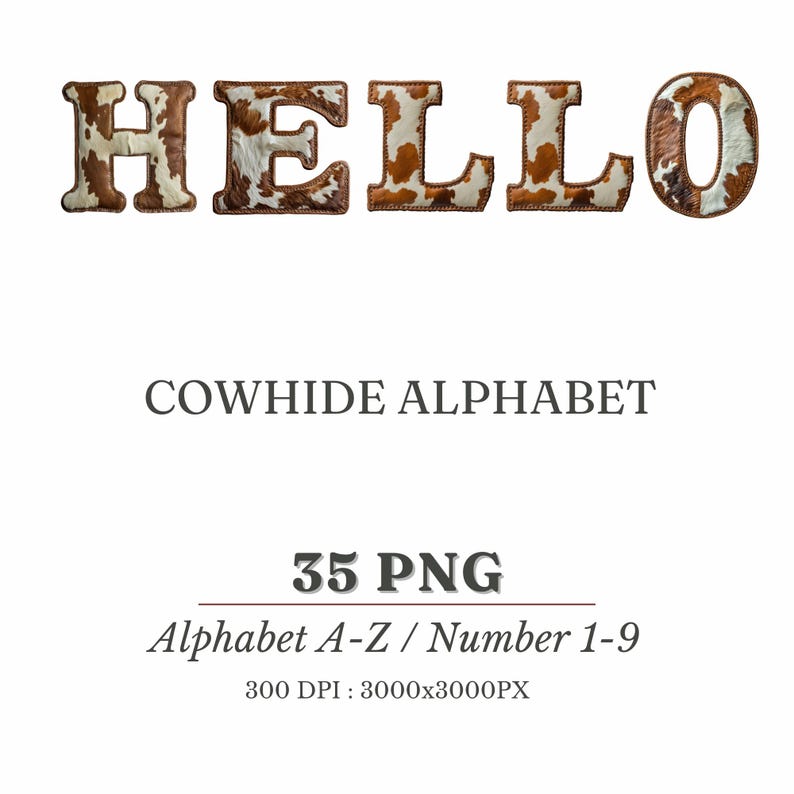 Cowhide Alphabet & Number Clip Art: Fur Texture PNG (digital Download ...