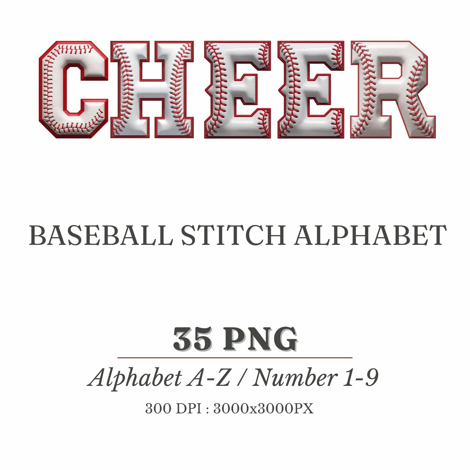 Baseball Stitch Letters A-Z & Numbers 1-9 Clip Art, 3D Sports Font ...