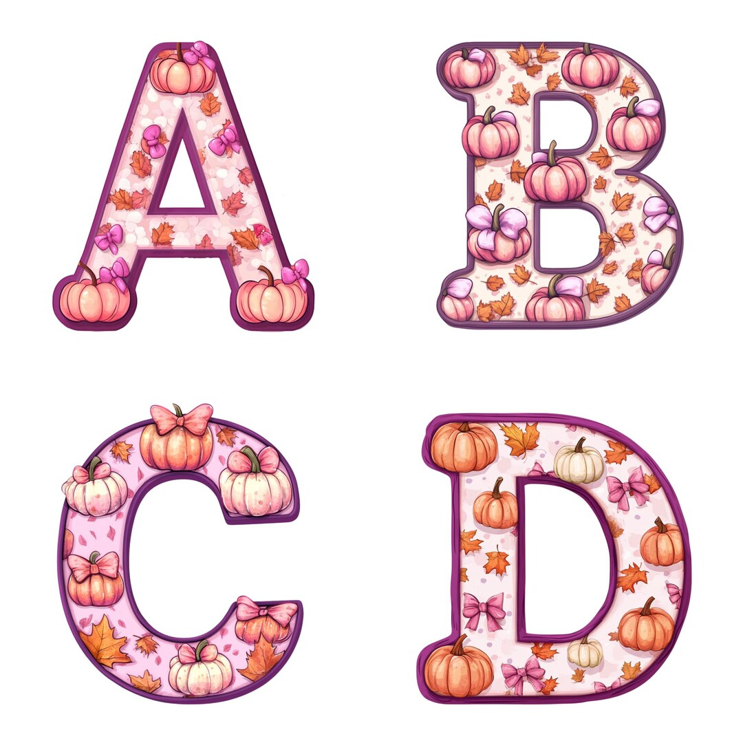 Pink Pumpkin Fall Alphabet Clipart | A-Z Letters , 0-9 Numbers | Fall ...