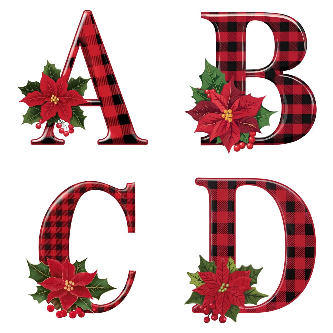 Red Buffalo Plaid Christmas Alphabet PNG: Holiday Clipart (digital ...