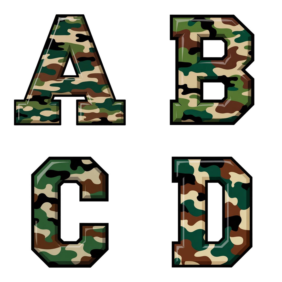 Camo Alphabet Clipart: Military Font PNG (digital Download) - Etsy