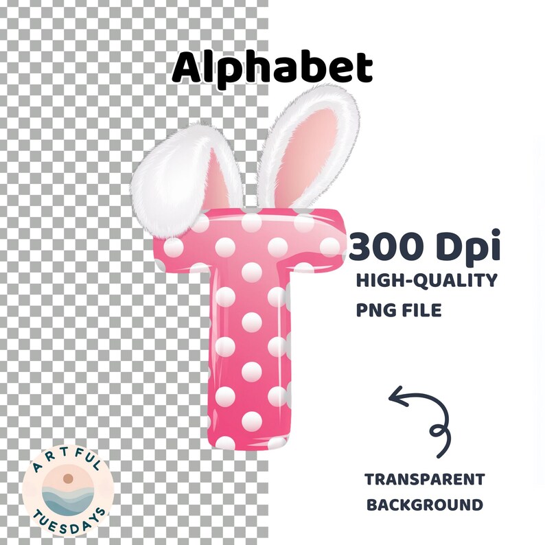 Bunny Ear Alphabet Clipart: Polka Dot Easter Letters & Numbers (PNG ...