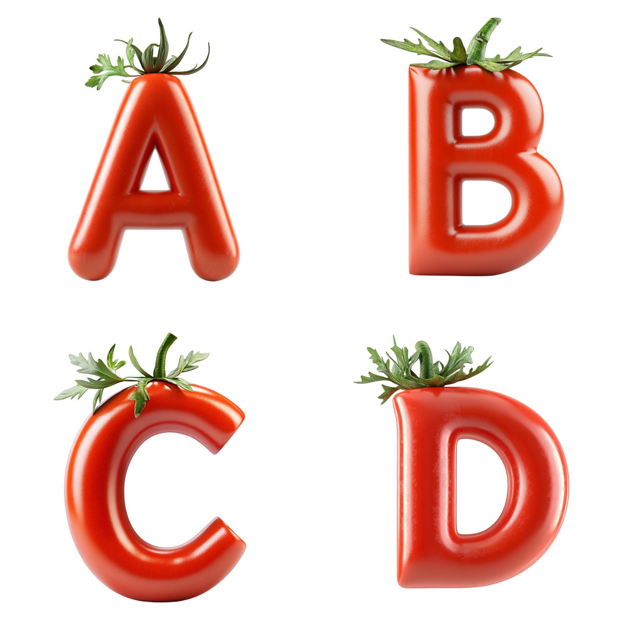 Realistic Red Tomato Alphabet Letters & Numbers PNG | 3D Tomato Font A ...
