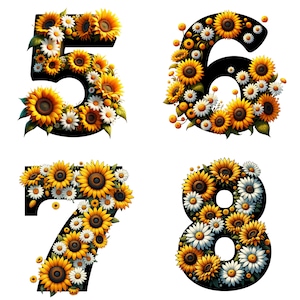 Sunflower & Daisy Alphabet and Numbers PNG Set With Commercial License ...