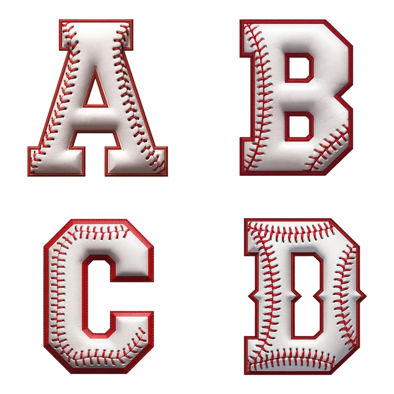 Baseball Stitch Alphabet Clip Art: 3D Sports Font (PNG Digital Download ...