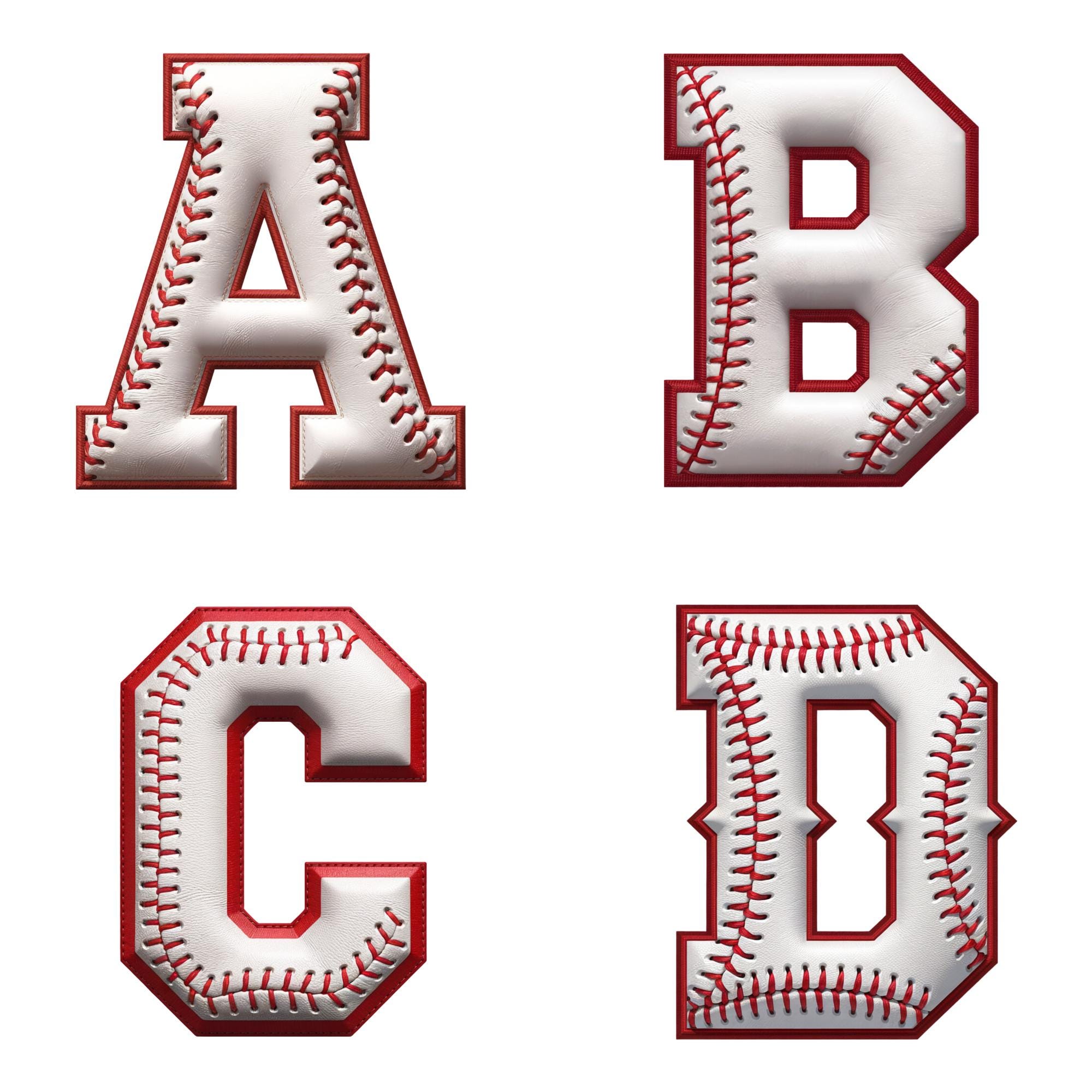 Baseball Stitch Letters A-Z & Numbers 1-9 Clip Art, 3D Sports Font ...