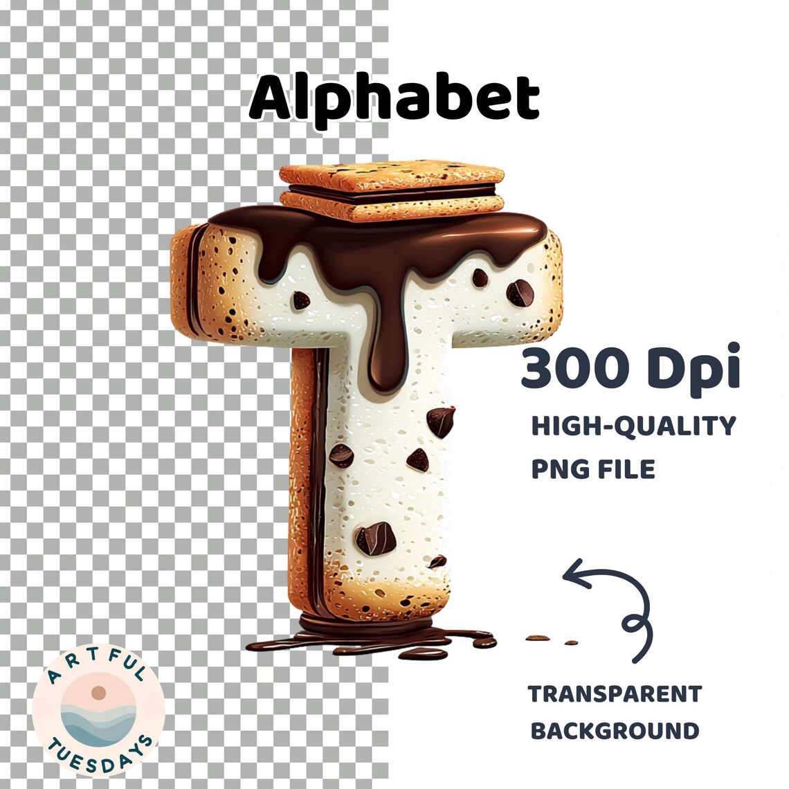 S'mores Alphabet Clipart: Chocolate Marshmallow Font (PNG Digital ...