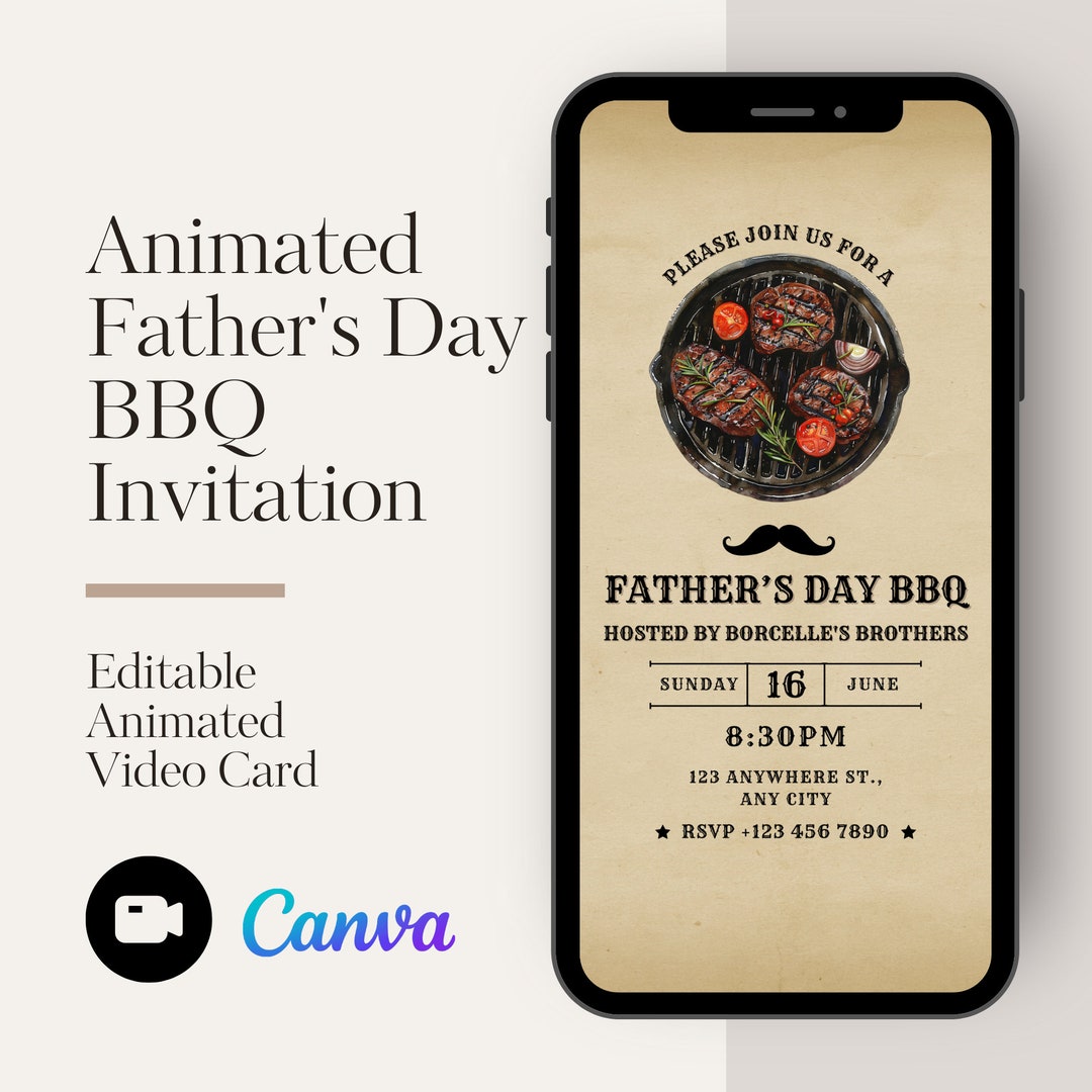 Father's Day BBQ Invitation Animated Digital Barbecue Invite, Editable ...