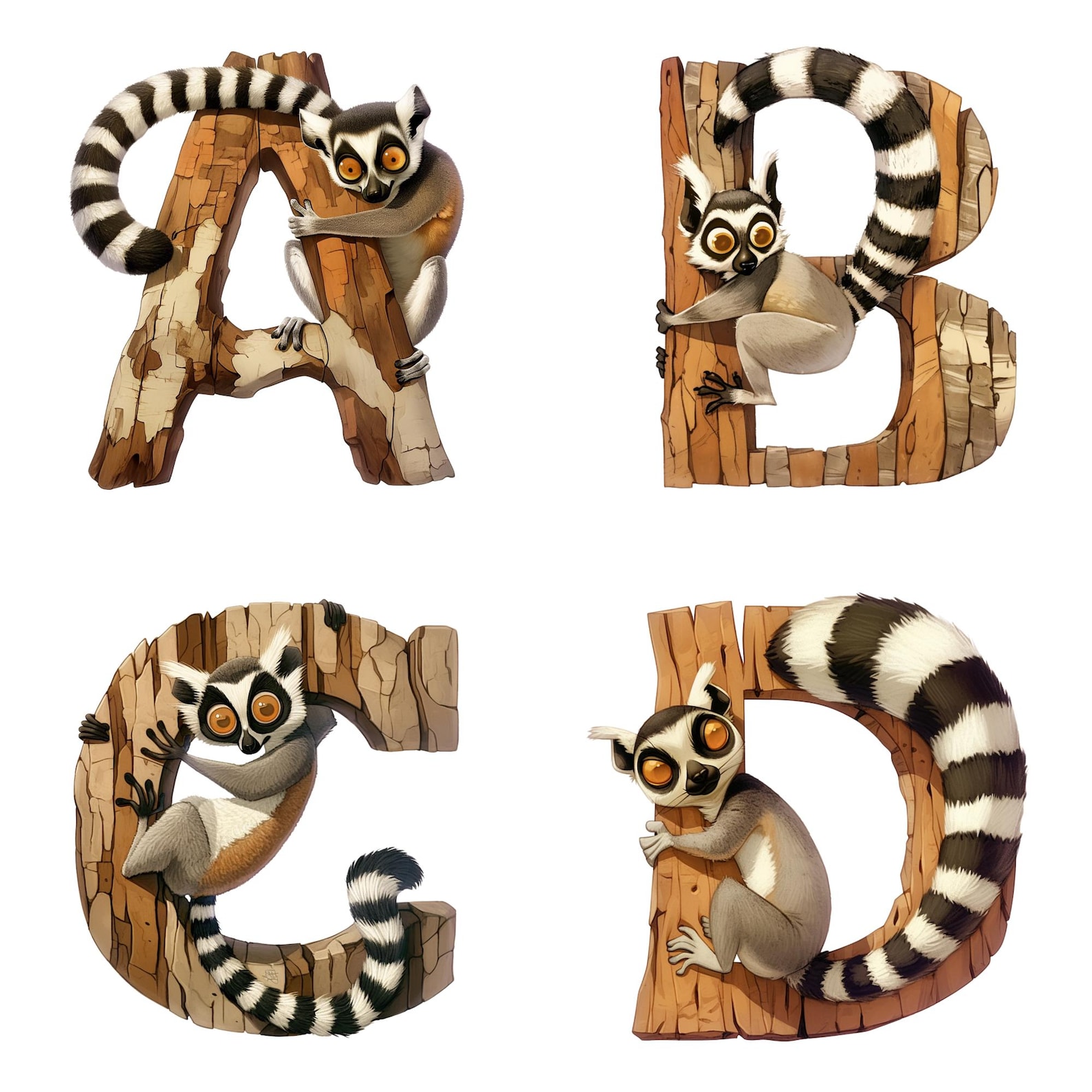 Lemur Jungle Alphabet Clipart: A-Z Letters & 1-9 Numbers (digital PNG ...