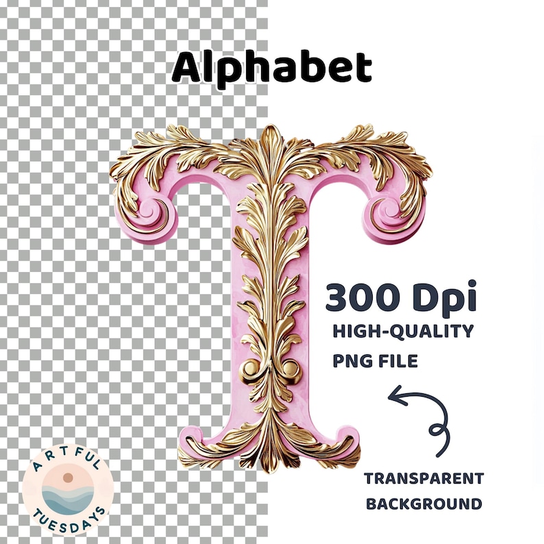 Luxury Baroque Pink & Gold Alphabet A-Z Numbers 1-9 PNG, Ornate Letters ...