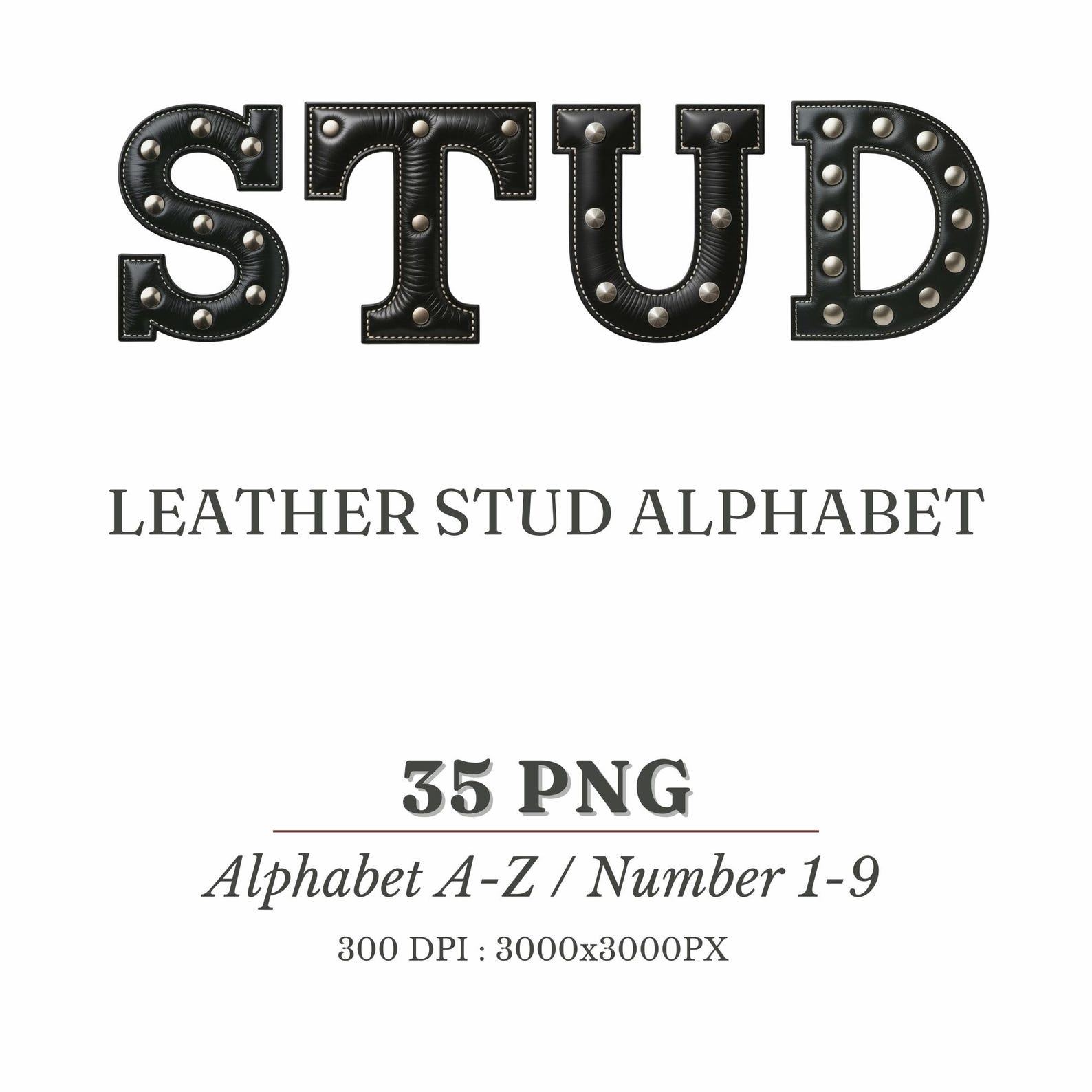 Studded Faux Leather Alphabet & Numbers: Rocker Font PNG (digital ...