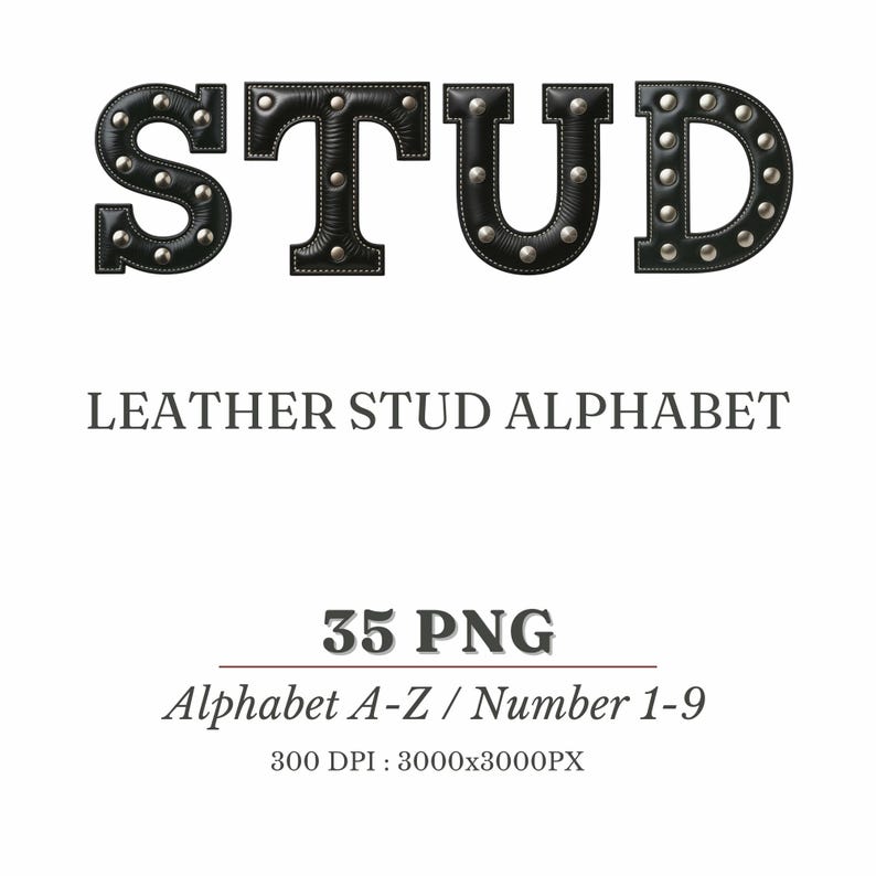 Studded Faux Leather Alphabet & Numbers: Rocker Font PNG (digital ...