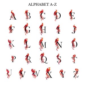 Phoenix Alphabet Clipart: Watercolor Firebird Letters & Numbers ...