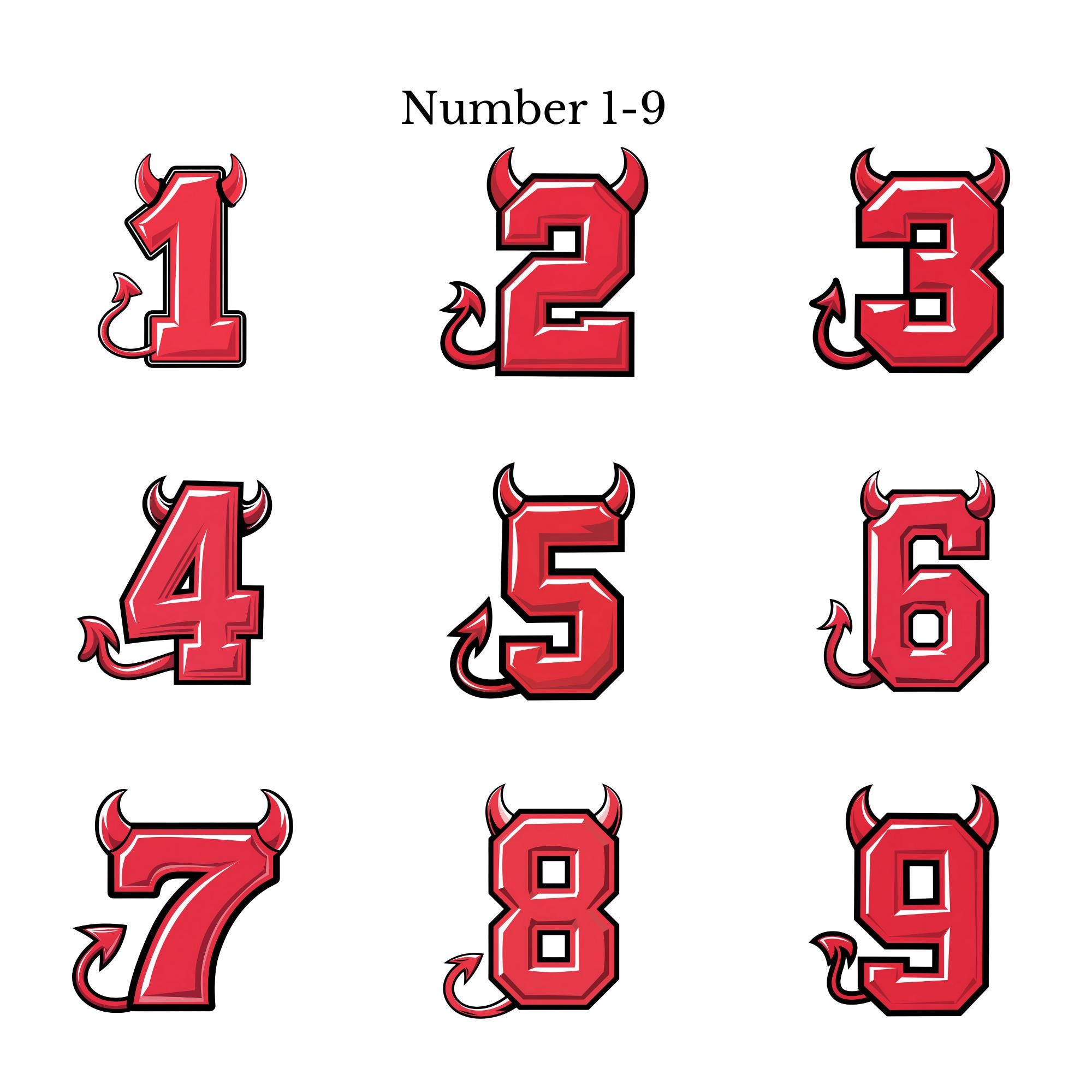 Devil Horns Gothic Font Clipart: Red Halloween Alphabet, Numbers (PNG ...