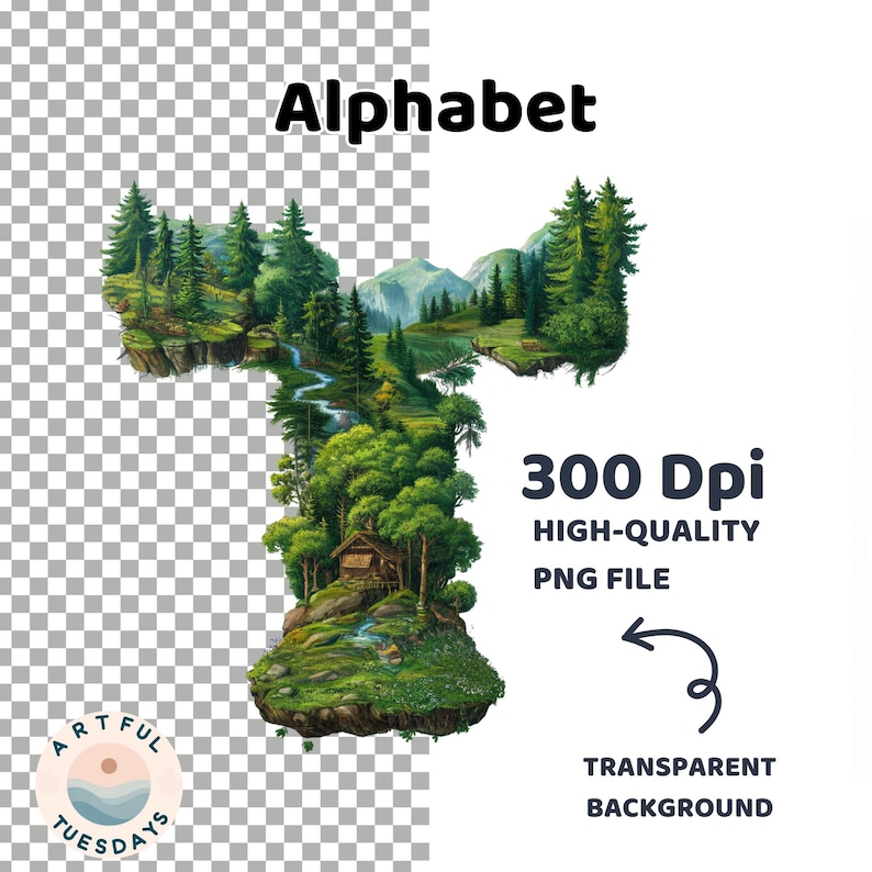 Watercolor Woodland Alphabet and Numbers | A-Z Letters, 1-9 PNG | Green ...