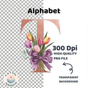 Rose Gold Tulip Alphabet Clipart: A-Z Letters, 1-9 Numbers (digital ...