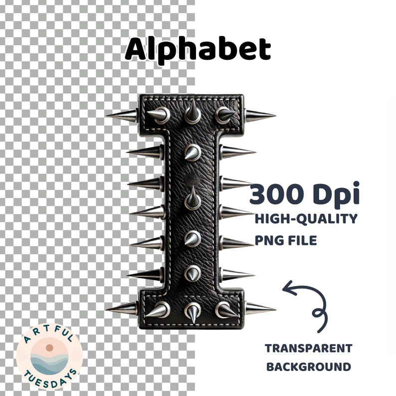 Punk Rock Alphabet Clipart A-Z, Numbers 1-9, 300 DPI PNG, Spiked ...