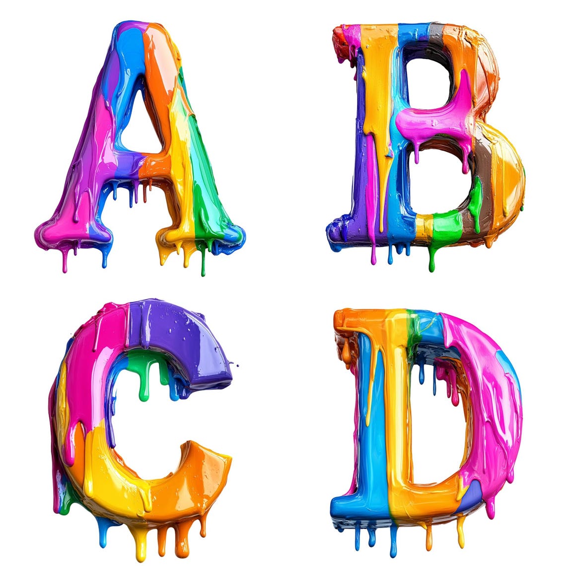 Dripping Colorful Paint Alphabet A-Z & Numbers 1-9 Clip Art, Multicolor ...