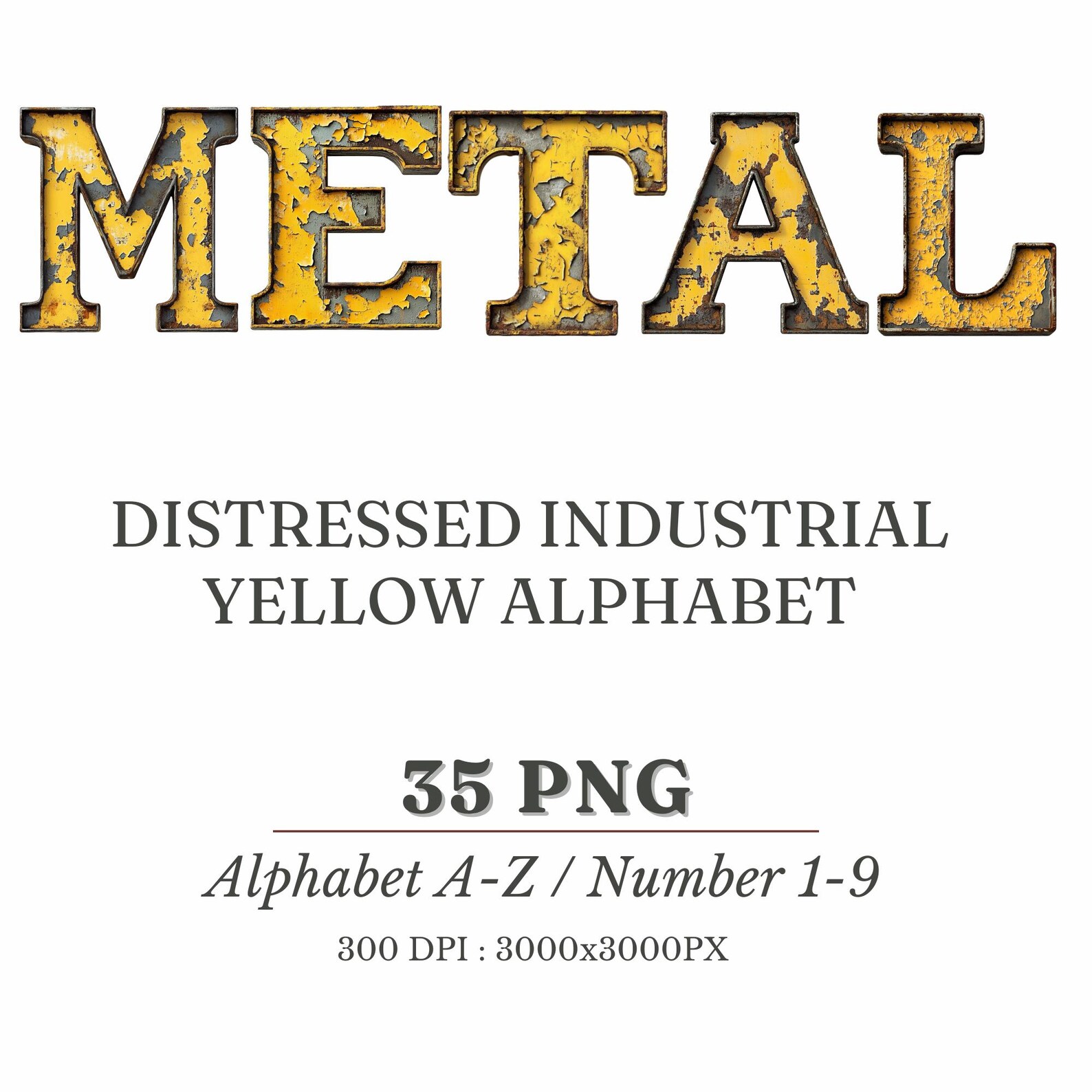 Industrial Distressed Alphabet Clipart: 3D Yellow Metal Letters (PNG ...