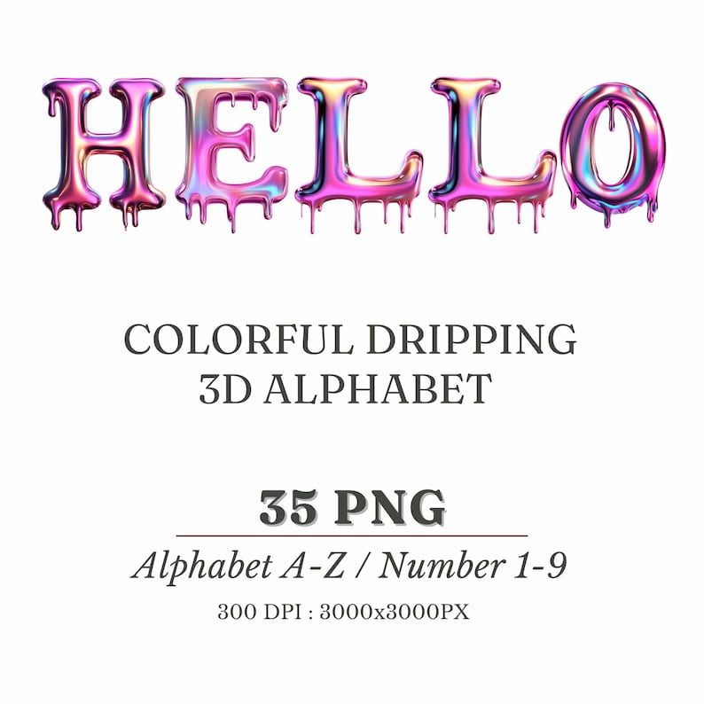 Neon Dripping Alphabet Clipart: 3D Liquid Letters (PNG Digital Download ...