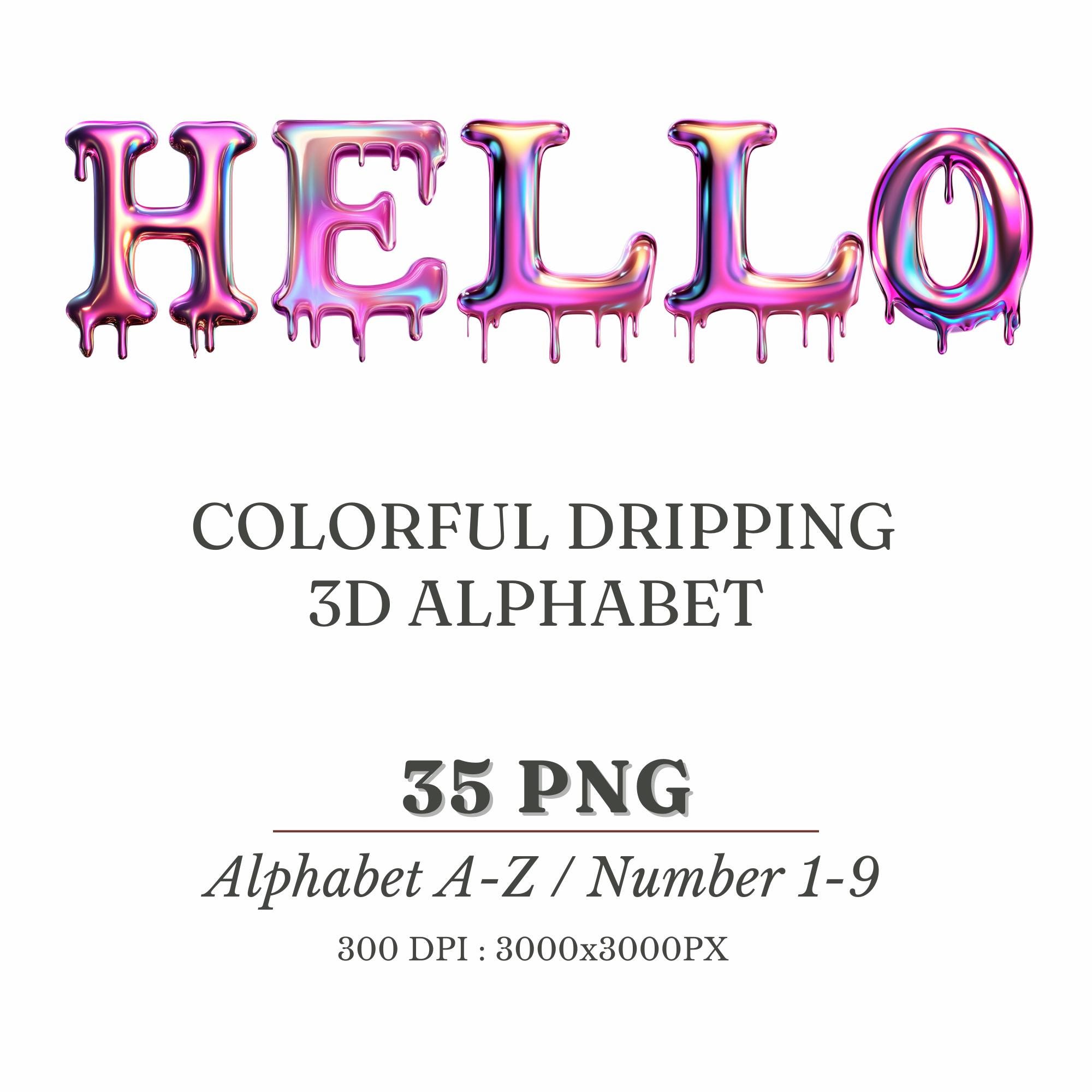 Neon Dripping Alphabet Clipart: 3D Liquid Letters (PNG Digital Download ...