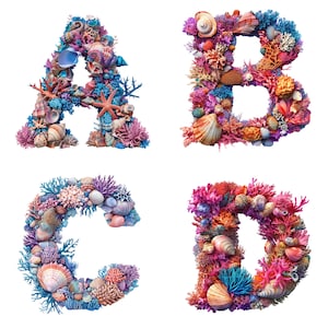 Ocean-themed Alphabet A-Z Numbers 1-9 Clip Art, Coral Reef Letters ...