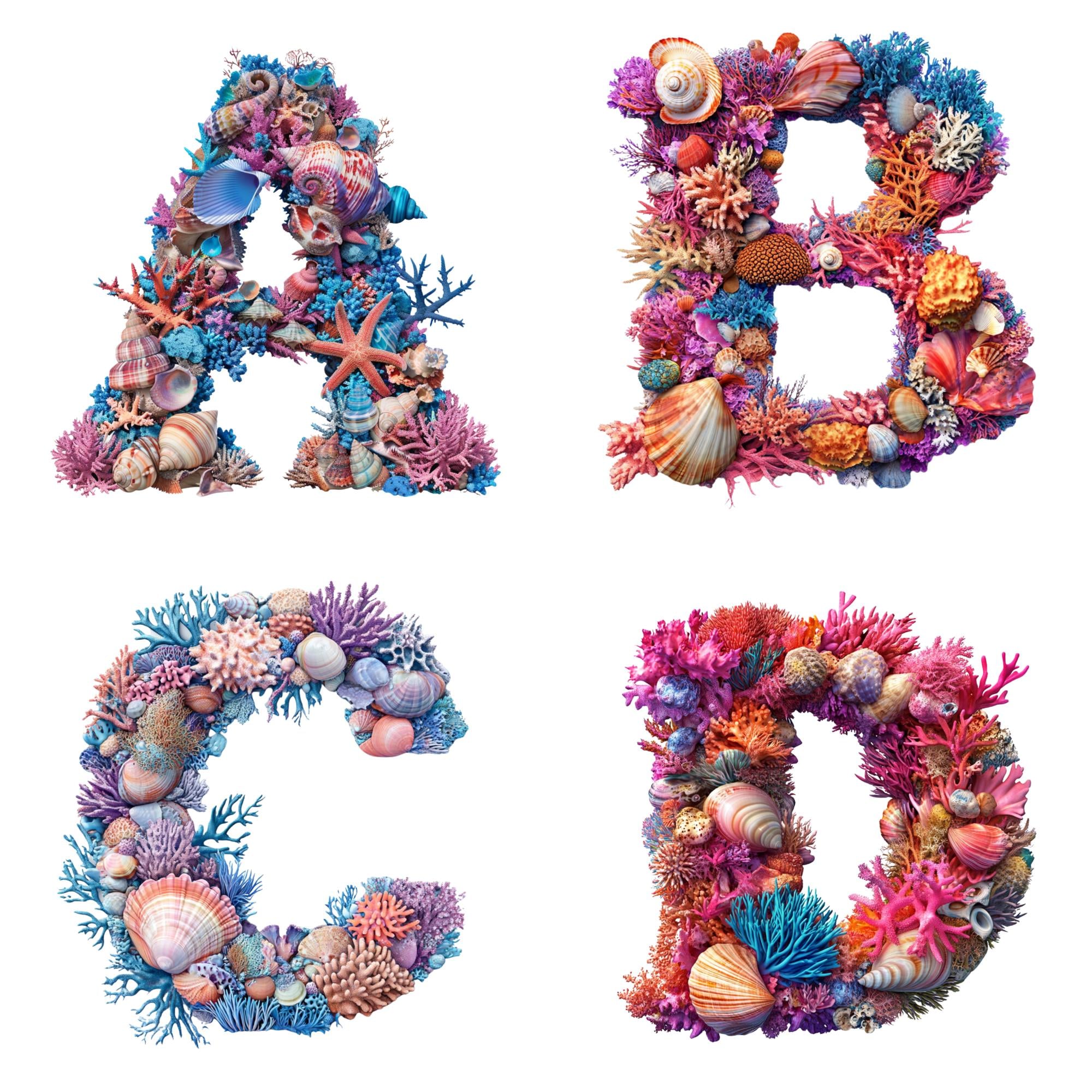 Ocean-themed Alphabet A-Z Numbers 1-9 Clip Art, Coral Reef Letters ...