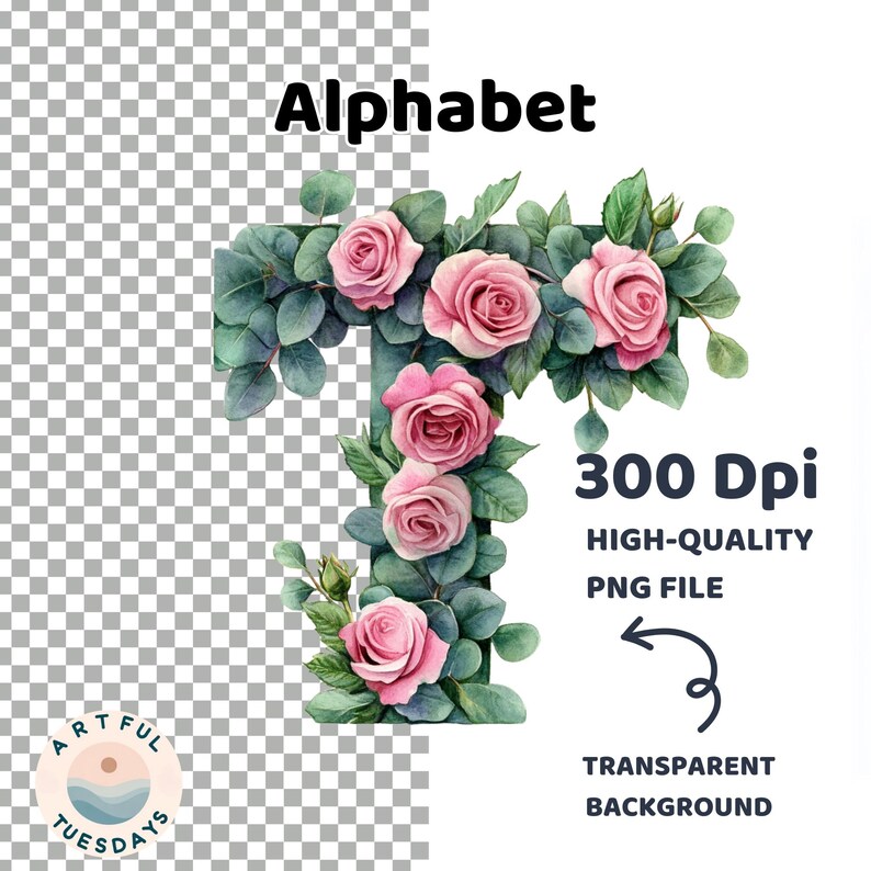 Floral Watercolor Alphabet A-Z Numbers 1-9 Clipart | 300 DPI PNG | Rose ...