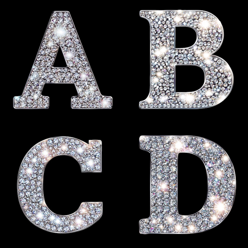 Diamond Rhinestone Alphabet Clip Art: Silver Platinum Letters (PNG ...