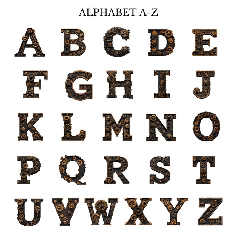 Steampunk Alphabet & Numbers Clip Art A-Z, 0-9 | 300 DPI PNG ...