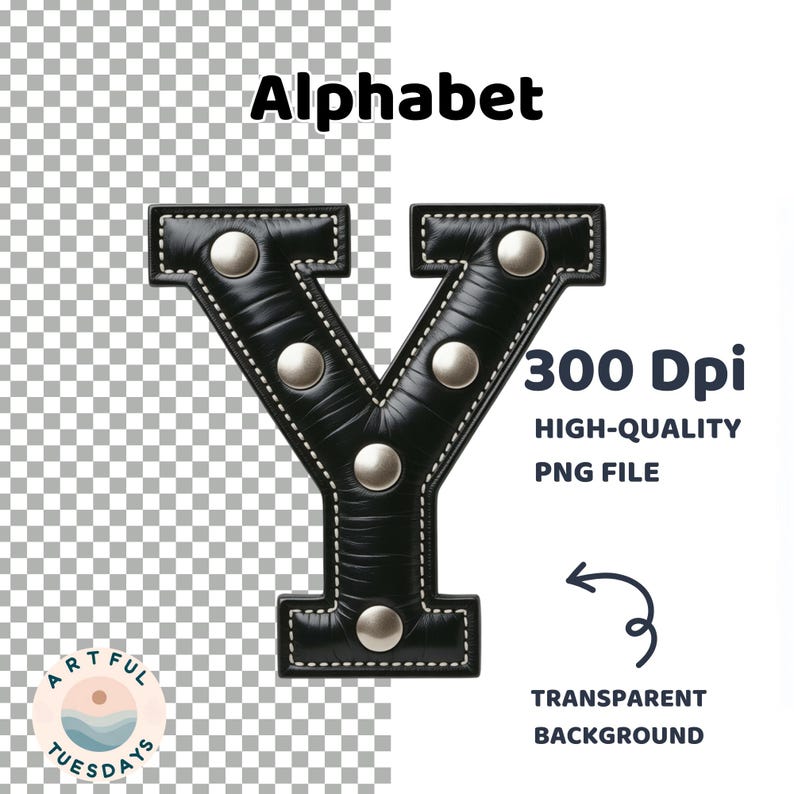 Leather Stud Alphabet A-Z & Numbers 1-9 | Rocker Font PNG | Black Faux ...