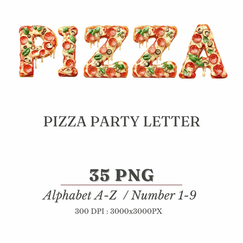 Pizza Alphabet Clipart: A-Z, 1-9 Transparent PNG (digital Download) - Etsy